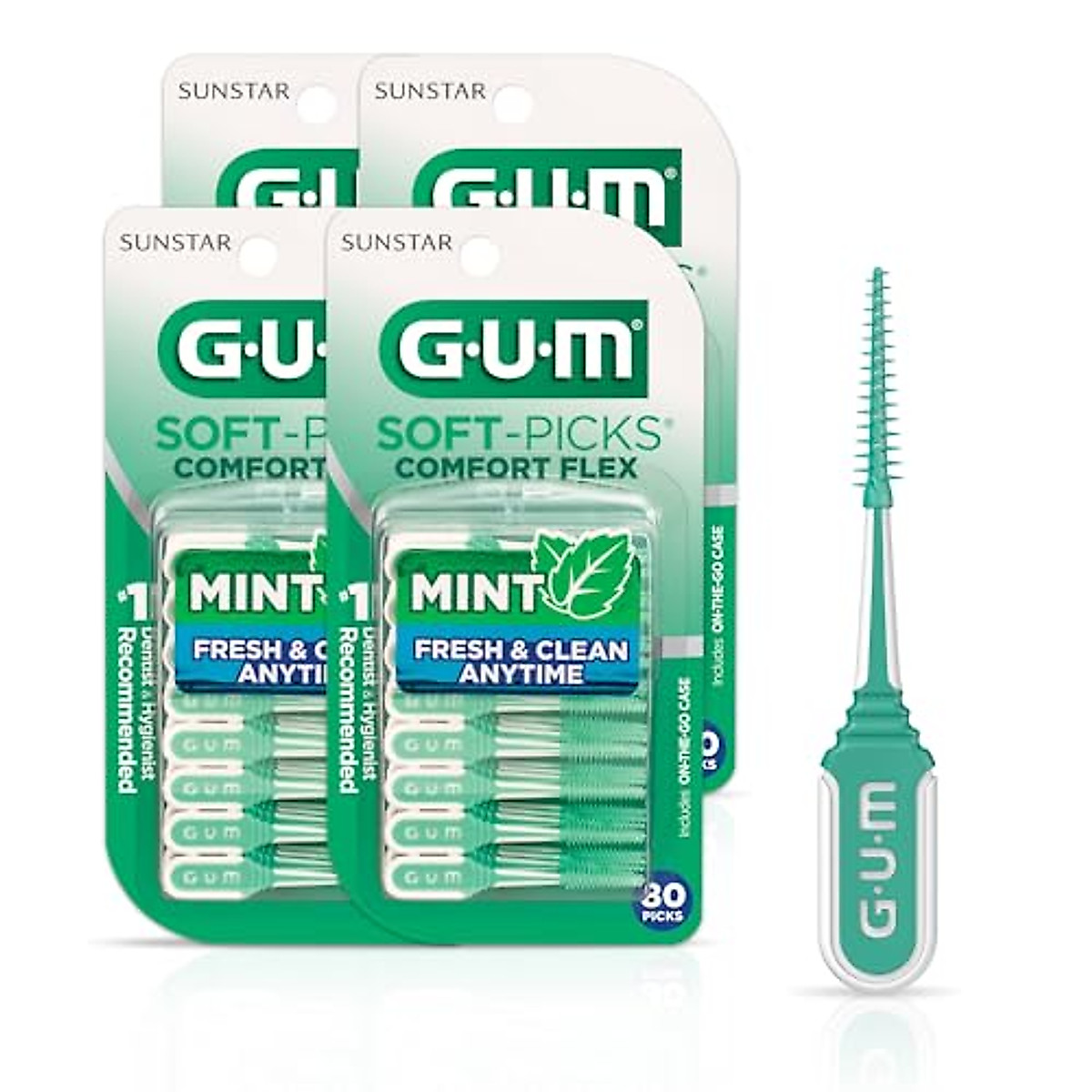 GUM Soft-Picks Comfort Flex, Easy to Use Dental Picks for Teeth Cleaning and Gum Health, Disposable Interdental Brushes with Convenient Carry Case, Dentist Recommended Dental Floss Picks, 80ct