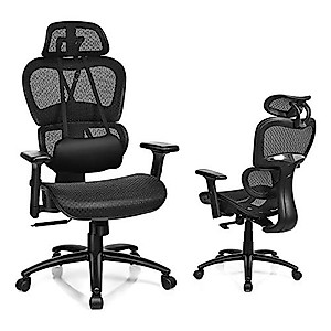 POWERSTONE Ergonomic Office Chair - High Back Computer Chairs with Adjustable Headrest Armrests and USB Massage Lumbar Support Gaming Chair 140°Reclining Breathable Mesh Back