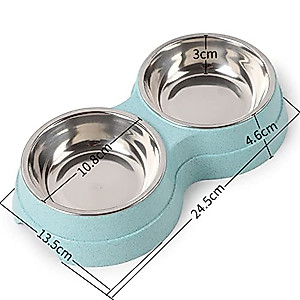 FUUIE Bowls for Food and Water Double Pet Bowls Dog Food Water Feeder Stainless Steel Pet Drinking Dish Feeder Cat Puppy Feeding Supplies Small Dog Accessories (Color : Blue)