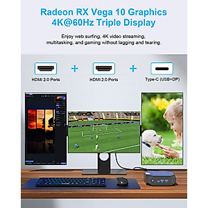 Mini PC Ryzen 7 3750H AMD Processor(up to 4.0GHz), Windows 11 Pro Mini Computer 16GB RAM/512GB PCIe 3.0 SSD, Triple 4K@60Hz Display Small PC, Dual Band WiFi, Gigabit Ethernet, USB 3.1, HTPC, Gaming