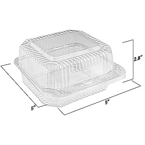 MT Products Cake Slice Container ‎5" x 5" x 2.75" - Square Plastic Containers To Go - Pack of 40 Clear Hinged Containers - Medium Deep Individual Cake Slice Containers - Made in the USA