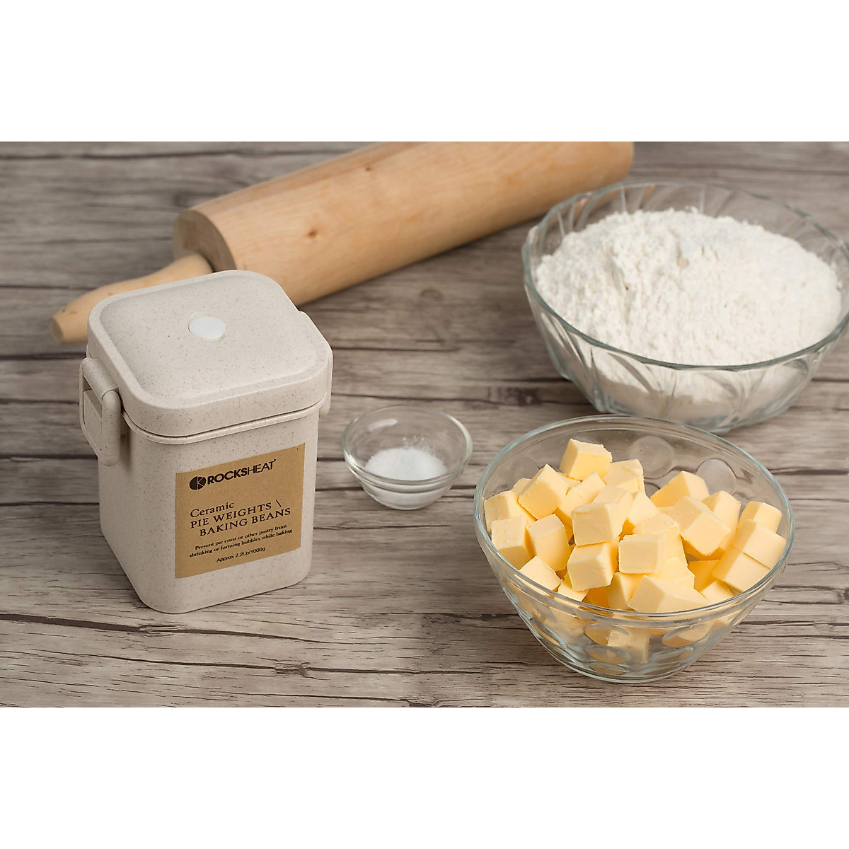 K ROCKSHEAT Ceramic Pie Weights, Baking Beads Pie Crust Weights, Natural baking beans with Wheat Straw Container (2.2Lb | 1000g)