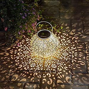 Solar Big Lantern Hanging Garden Outdoor Lights Metal Waterproof LED Table Lamp Decorative