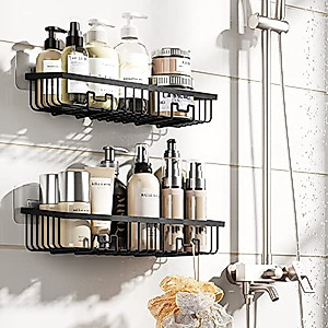 Alsonerbay Shower Organizer Bathroom Caddy for Shower, No Drilling Shower Shelf Baskets for Storage, Rustproof Metal Shower Rack, 2 pack, Matte Black
