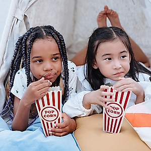 Novelty Place 12 Pcs Classic Popcorn Boxes, 46 oz Red & White Striped Cardboard Paper Popcorn Container for Family Movie Night Party - 7.8" Tall x 3.9" Square