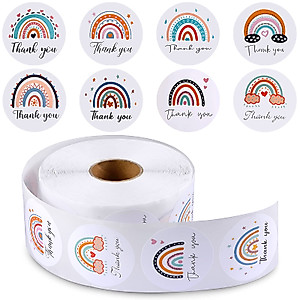 Outus 1000 Pieces Rainbow Thank You Label Stickers 1.5 Inch Round Thanks You Stickers Boho Adhesive Business Label Envelope Seals Rolls for Card Box Packing Gifts Bag, 8 Styles