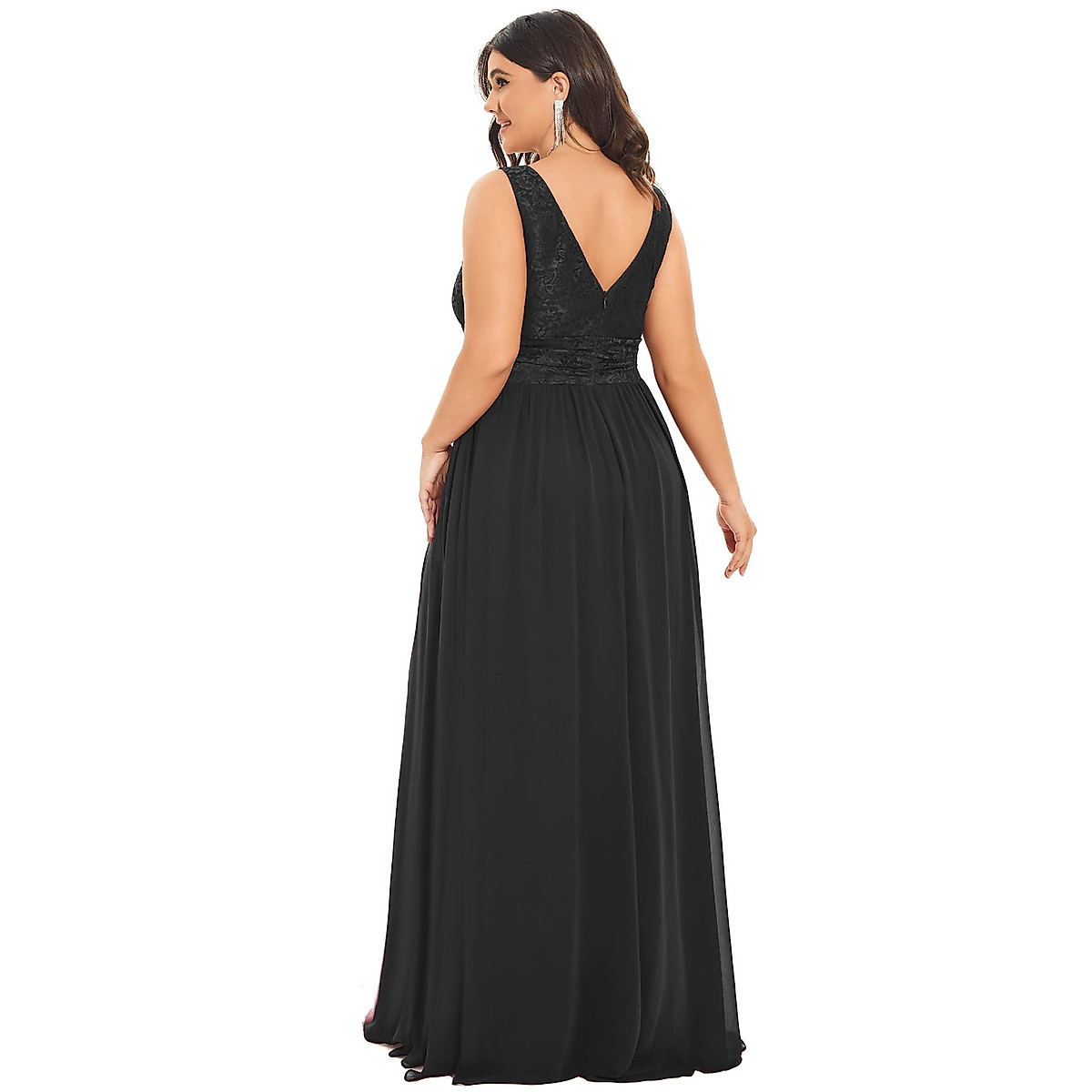 Ever-Pretty Women&#039;s Long Plus Size Elastic Lace Sleeveless Wedding Party Dress Semi Formal Dresses Black US22