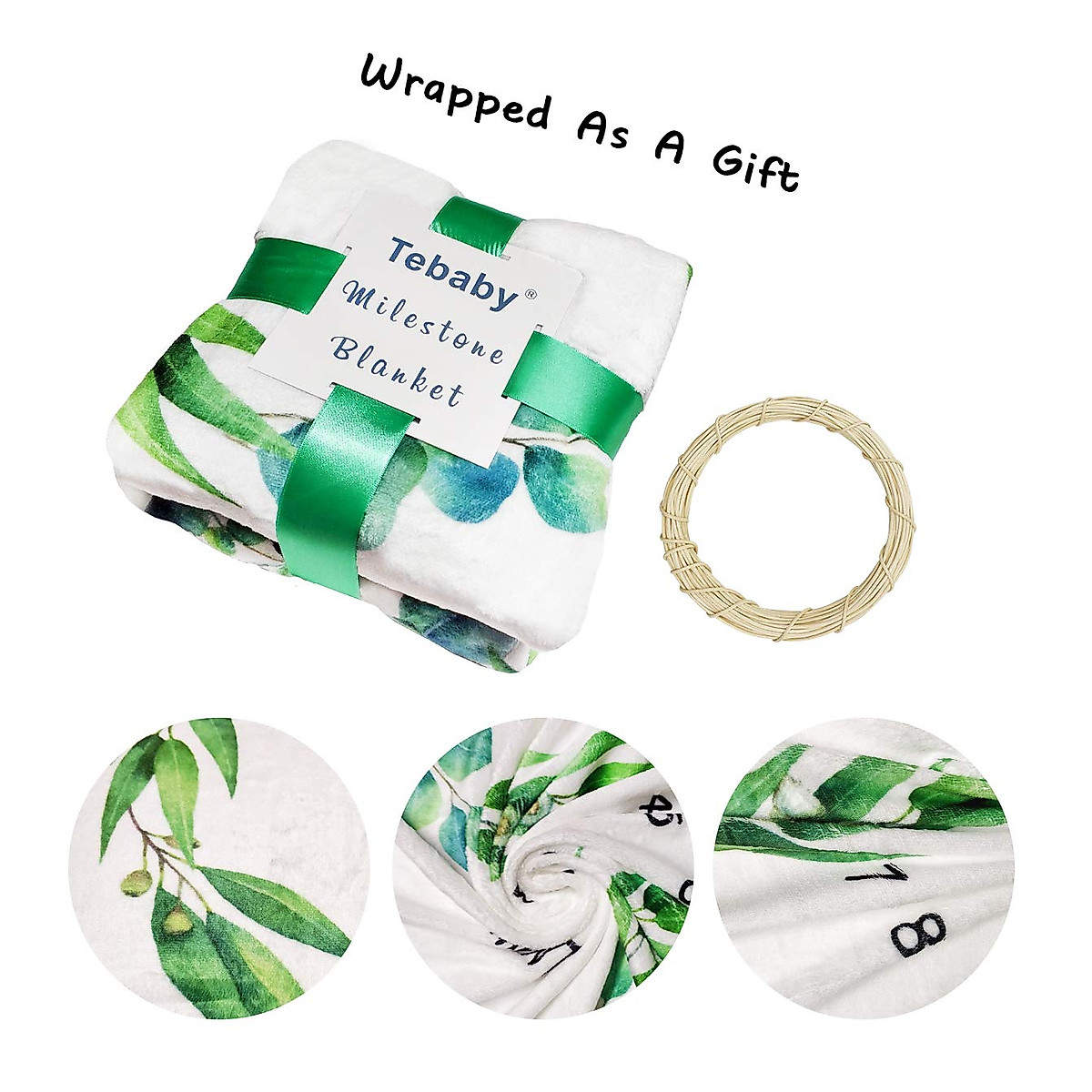 Baby Monthly Milestone Blanket Twins - Newborn Month Blanket Unisex Neutral Personalized Shower Gift Leaf Nursery Decor Photography Background Prop with Wooden Wreath Large 51''x40''