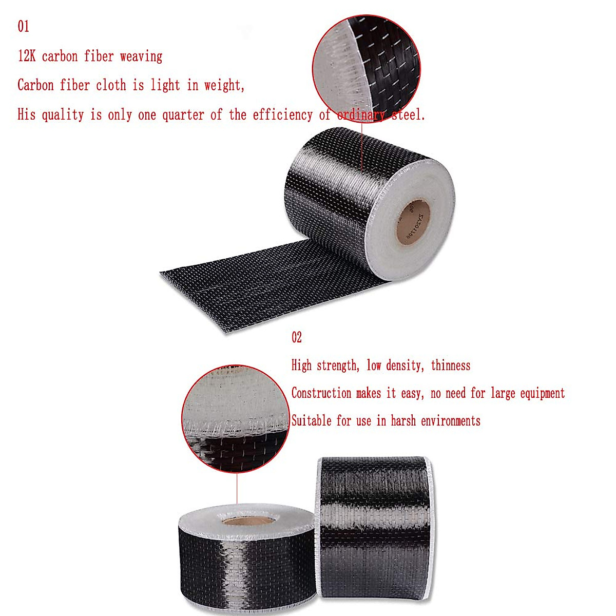SOFIALXC Full Carbon Fiber Fabrics Cloth Wrap Sheet 200g/m2 10cm Width，Long,1000cm