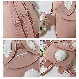 Hipi-shop Backpack for Women Kawaii Long-eared rabbit Backpack Fashion Preppy Style shoulder bag handbag crossbody bag (Pink)