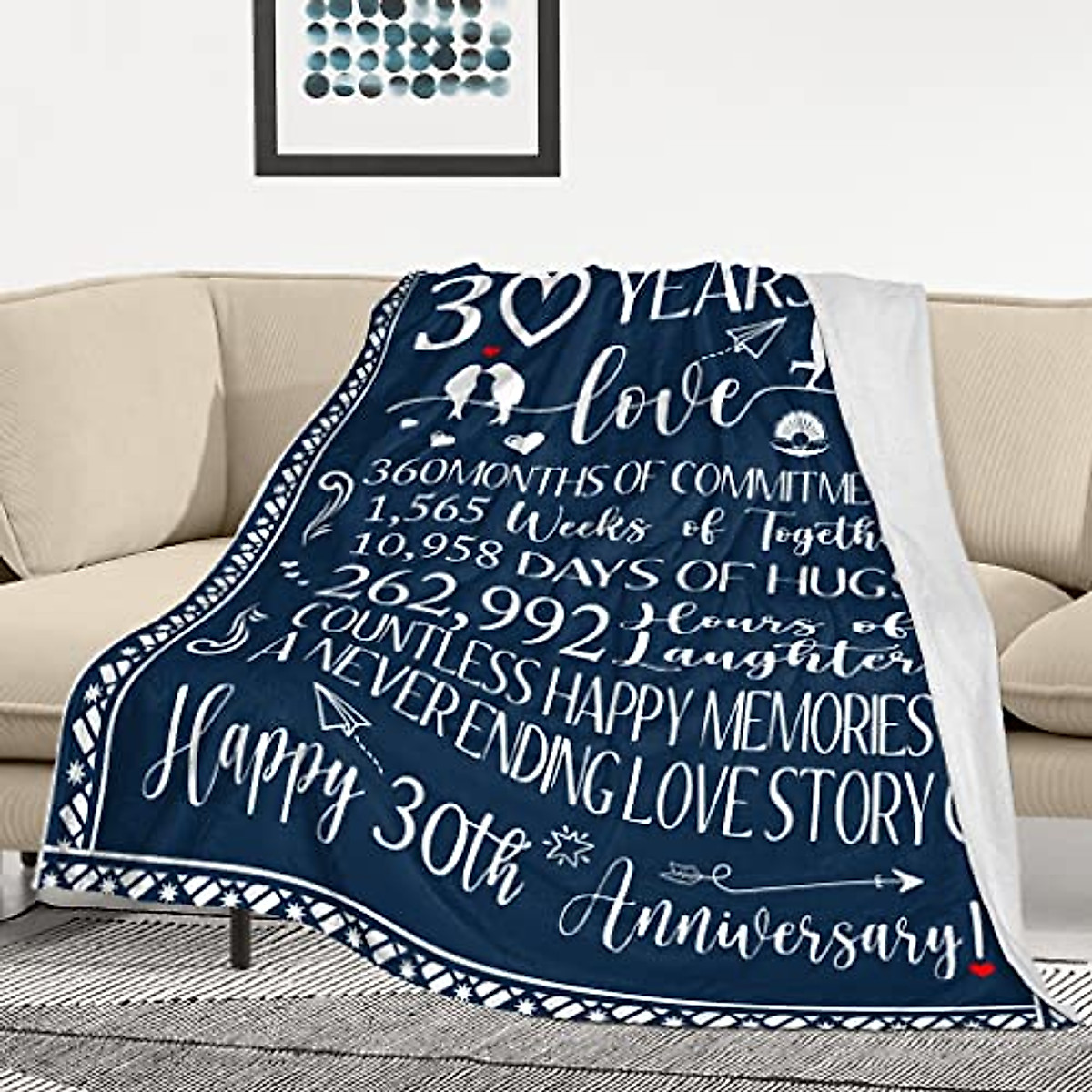 Mubpean 30th Anniversary Wedding Gifts Blanket 60"x50" - 30th Anniversary Wedding Gifts for Couples/Husband - Romantic Gifts for Him - 30th Anniversary Decorations, 30th Anniversary Wedding Gift Ideas