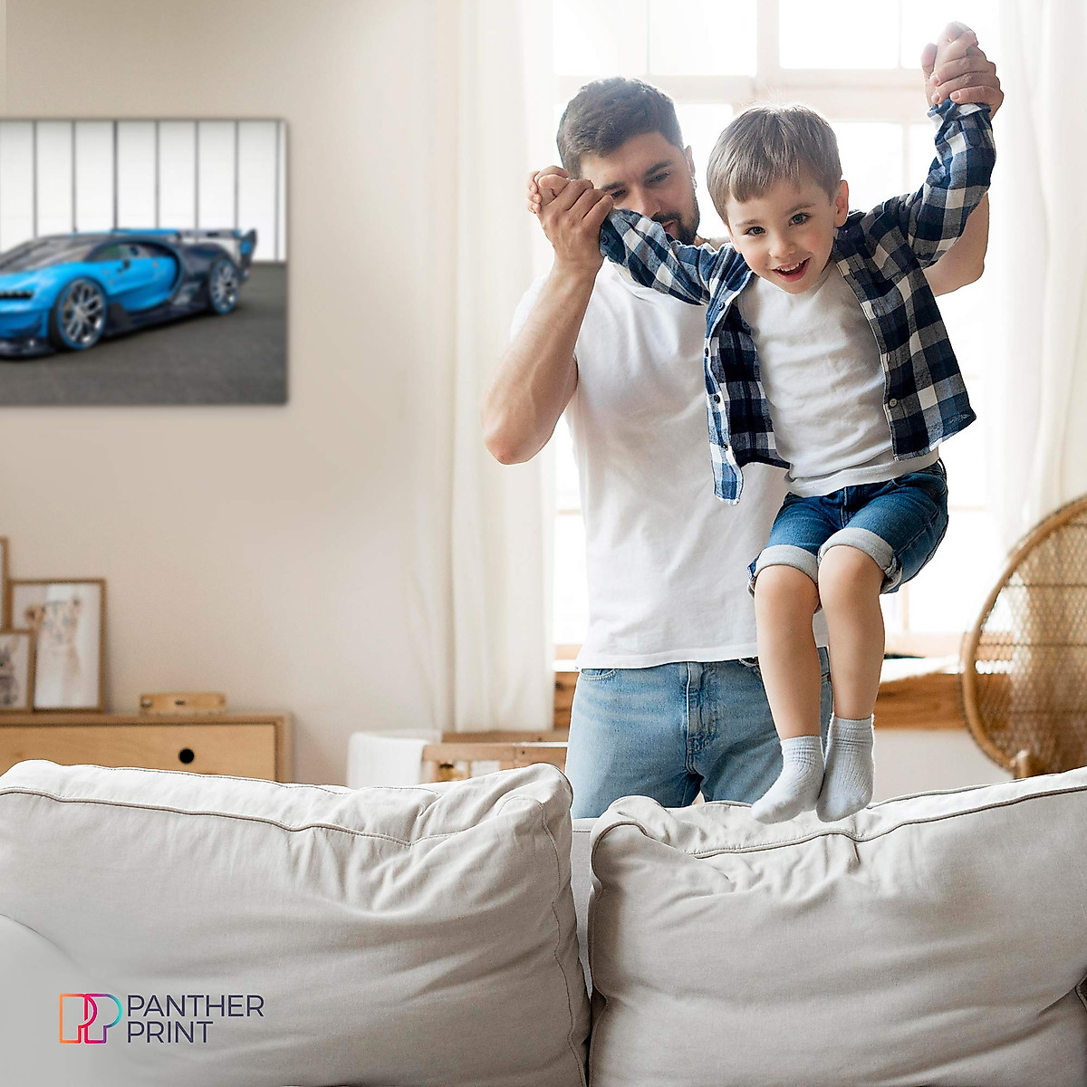 Panther Print, Large Canvas Wall Art, Car Design, Bugatti Vision Gran Turismo Hypercar, Prints for Special Occasions (76x51cm)