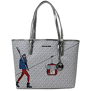Michael Kors MK Jet Set Girls JST Medium Signature Carry all Tote Logo Bag (Bright White multi)