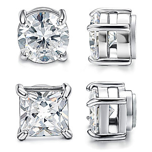 Jstyle 2 Pairs Stainless Steel Magnetic Stud Earrings for Men Women Non-piercing CZ Hypoallergenic 5mm