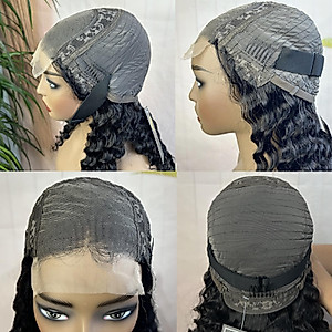 Deep Wave Lace Front Wigs Human Hair for Black Women Curly Human Hair Wig Wet Wavy Wear and Go Glueless Wigs Pre Plucked Bleached Knots Brazilian Virgin Wig with Baby Hair Natural Color 18 Inch