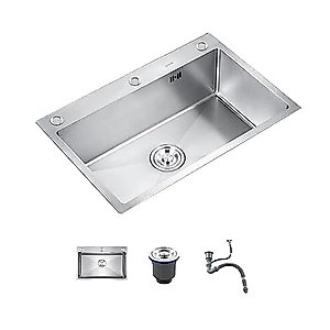 304 Stainless Steel Thickened Sink Single-slot Kitchen Washbasin Large Single-slot Manual Sink (Color : Package one)