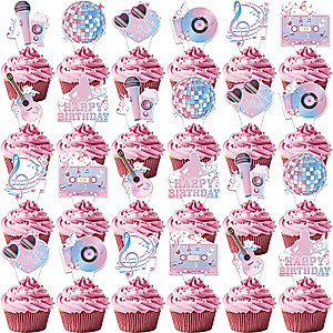24 Pcs Popular Happy Birthday Era's Party Decorations Cupcake Toppers, Super Star Birthday Party Cake Decorations for Fans Celebration Party, Guitar Themed Party Supplies for Girls Night