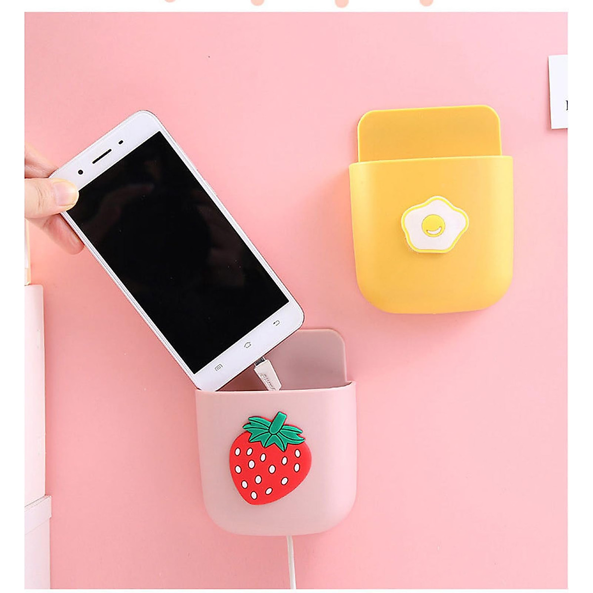 Enforose Wall Storage Rack, Cartoon Storage Box Wall Mounted Storage Container Cute Phone Holder Wall Mount Pencil Holder Makeup Organzier(fried eggs)