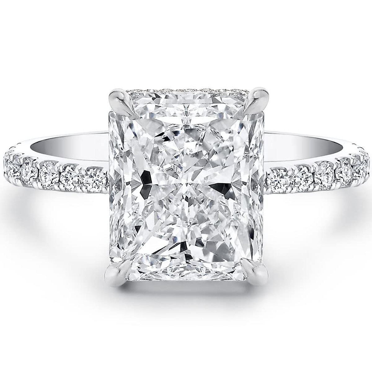 Bo.Dream 3ct Radiant Cut Cubic Zirconia Engagement Rings for Women Platinum Plated Sterling Silver Size 7