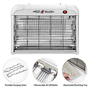 Indoor Electric Bug Zapper, 2800V Powerful Flying Insect Mosquito Killer w/ 20W Blue Light Attract, Plug-in Pest Control Machine for Moth, Fruit Fly, Fungus Gnat, Garage Bug Catcher/Eliminator/Trap