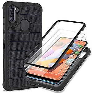 Probeetle Galaxy A11 Phone Case with HD Screen Protector Heavy Duty [3 Layer] Hybrid Shock Proof Protective Rugged Bumper PC and TPU Cover Case for Samsung Galaxy A11 Phone(Black/Black)