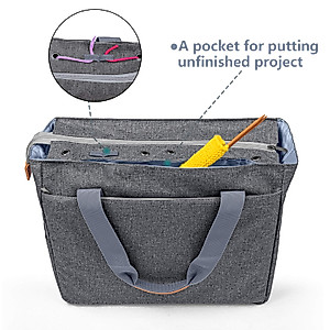 Teamoy Knitting Bag, Travel Yarn Storage Tote Organizer for Yarn, Unfinished Project, Crochet Hooks, Knitting Needles and Accessories, Lightweight, Water-Resistant, Large Capacity, Gray