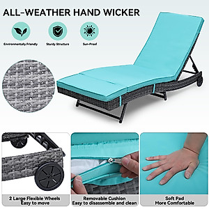 YITAHOME Wicker Chaise Lounge Outdoor PE Rattan Pool Lounge Chair with Adjustable Backrest and Removable Cushion & Wheels for Poolside Deck Balcony Lawn