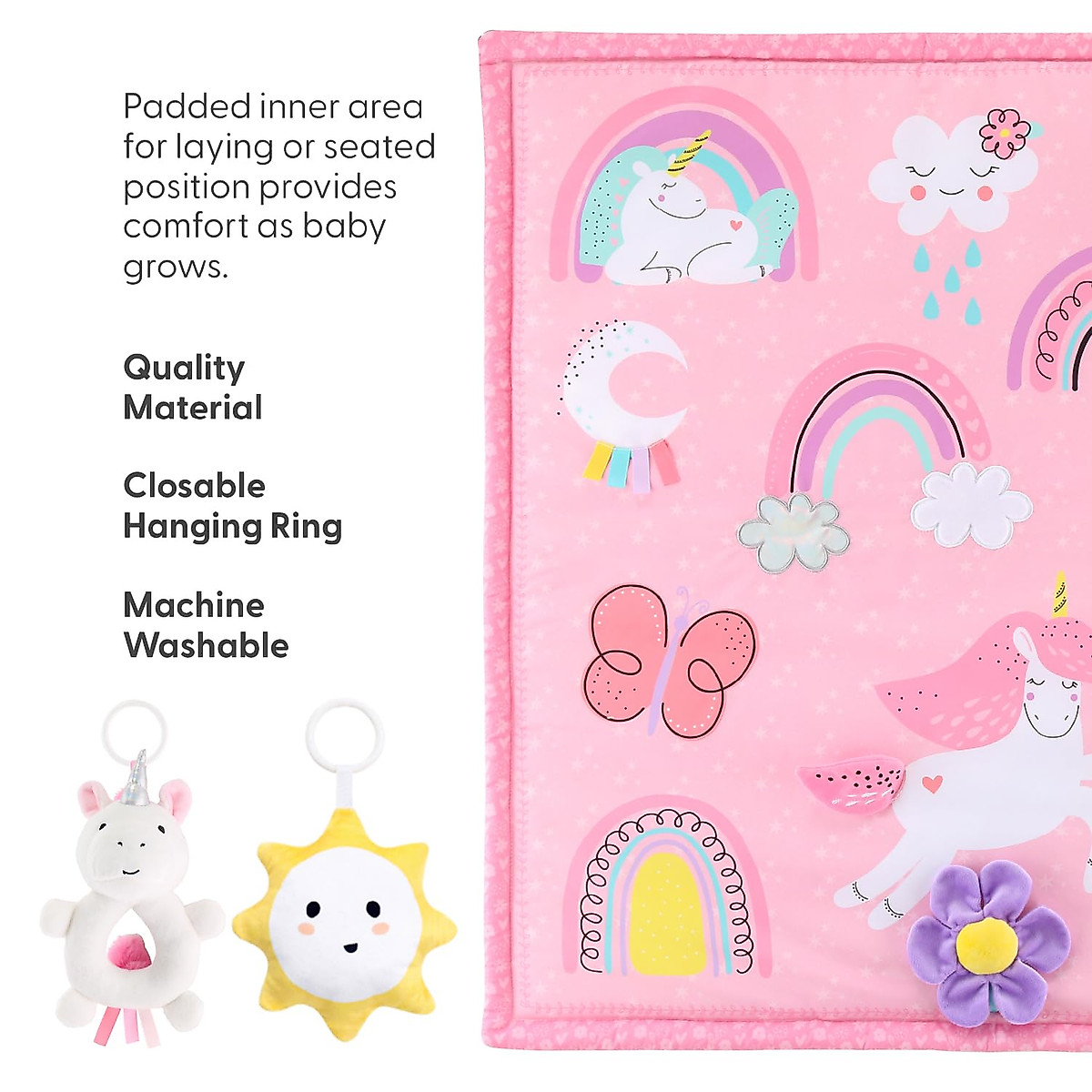 The Peanutshell Baby Girl Play Gym & 7-in-1 Play Mat - Playmat Baby Toys 0-6, 6-12 Months Tummy Time Mat with Hanging Toys, Soft Padded Mat for Newborns, Infants - Rainbow Paradise