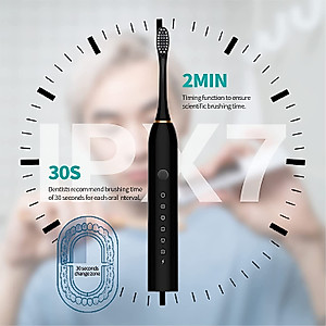 Yevheniys Sonic Electric Toothbrushes USB Rechargeable Ultrasonic Tooth Brush with 4 Brush Heads 6 Cleaning Modes and Smart Timer IPX7 Waterproof Cleaning Toothbrushes for Adults and Kids (Black)