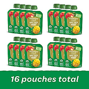 HAPPYKID Organics Organic Kid Snack, Apple, Kale, & Mango, 3.17 Ounce Pouch, Pack of 16 (Packaging May Vary)