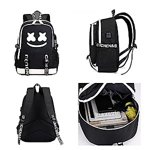 PIESWEETY Smile Luminous Backpack with USB Charging Port & Bracelet, School Laptop Backpack DJ Music Student Daypack Travel Bag Rucksack, Black, Large