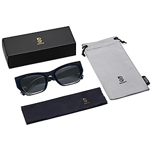 SOJOS Trendy Rectangle Cateye Sunglasses Womens Mens UV400 Fashion Chic Chunky Shades SJ2296, Black/Grey