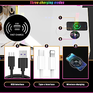 FREDEES Lighted Vanity Mirror Set with Touch Screen, Drawers, and Stool - White