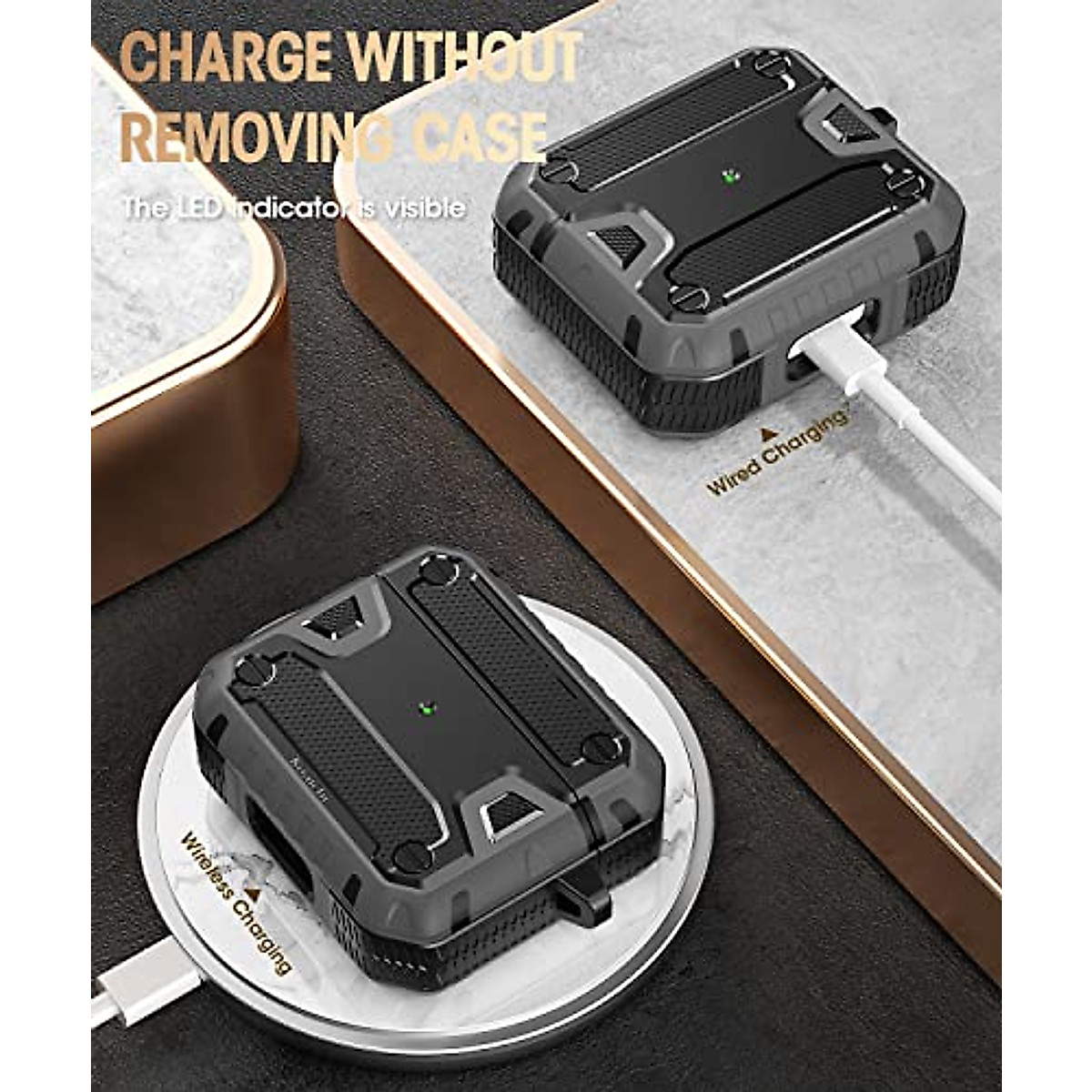 Koaichi Compatible with AirPods 3rd Generation Case(2021), Full-Body Rugged Hard Shell Protective Case Cover with Keychain Designed for AirPods 3 Case, Black [US Patent Registered]