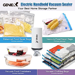 GENIEX Cordless Hand held Vacuum Sealer for Food Storage, Rechargeable Handheld Vacuum Sealer Pump for Food Bags & Containers with Vacuum Seal (Bags and Containers sold separately)