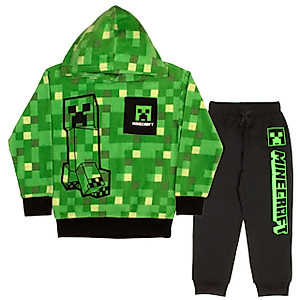 Minecraft Creeper Graphic 2-Piece Set - Boys Fleece Pullover Hoodie & Jogger Pants 2-Pack Bundle Set for Kids and Toddlers (Size 7, Green)