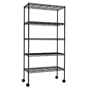 YYkokocat 5-Tier Wire Shelves 61" H x 30" x 14" Metal Storage Shelves Adjustable Wire Shelving Rack with Wheels & Leveling Feet NSF Metal Shelf Unit for Kitchen Pantry, 1200Lb Capacity, Black