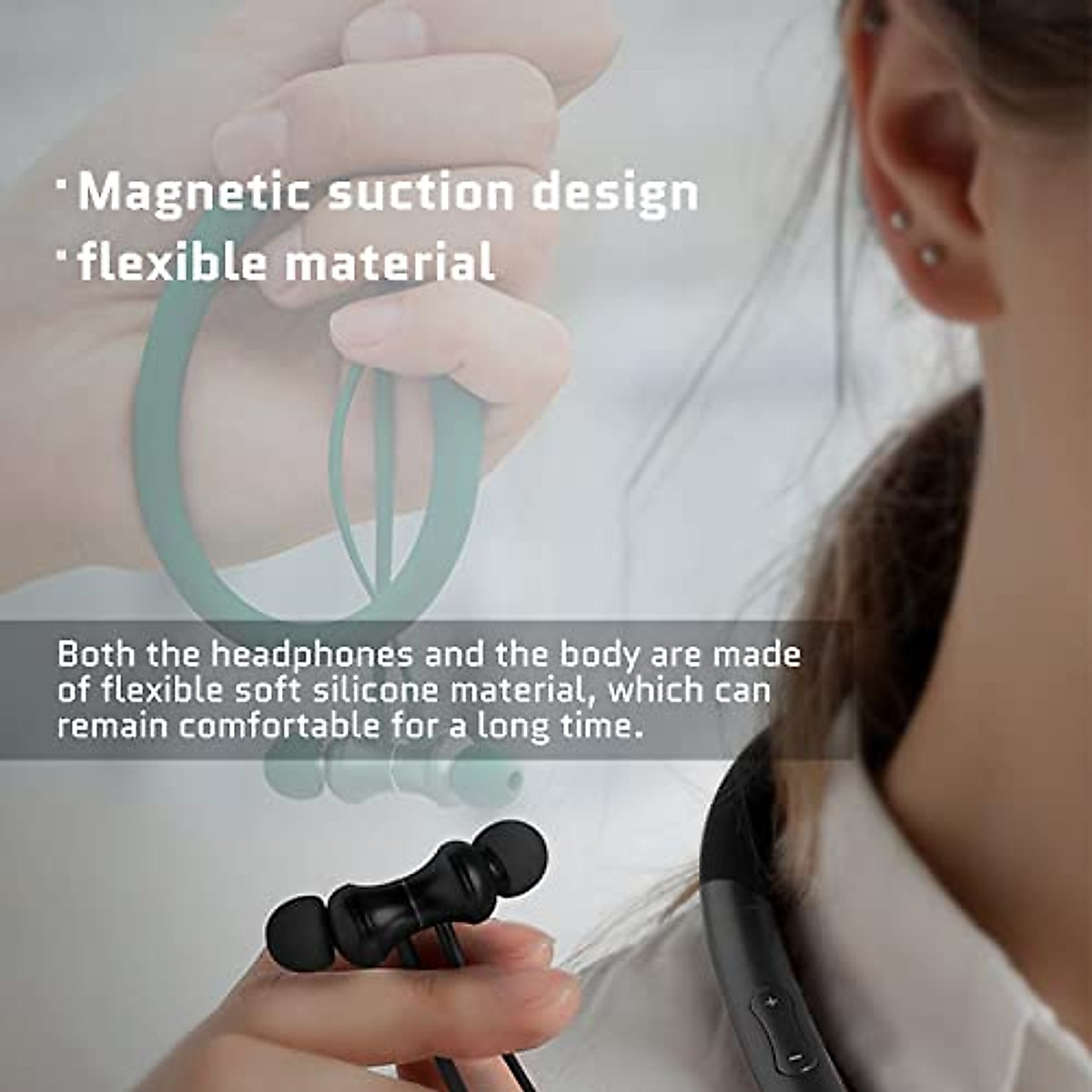 Mosonnytee Neckband Bluetooth Headphones Wireless Earphones Around The Neck Bluetooth Headphones with Microphone Comfortable Bluetooth Earbuds Neckband with 18-Hours playtimes