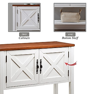 Warmiehomy Console Table Sofa Table with 2 Door Cabinets, Entryway Table with Storage Shelf, Farmhouse Entry Way Table Buffet Sideboard for Kitchen, Hallway, Foyer, Dining Room,Antique White