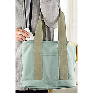 Green Canvas Tote Bag Casual Multi pockets Handbags Large Capacity Shopping Shoulder Bag with Pocket Bags Work Purses Travel Satchel