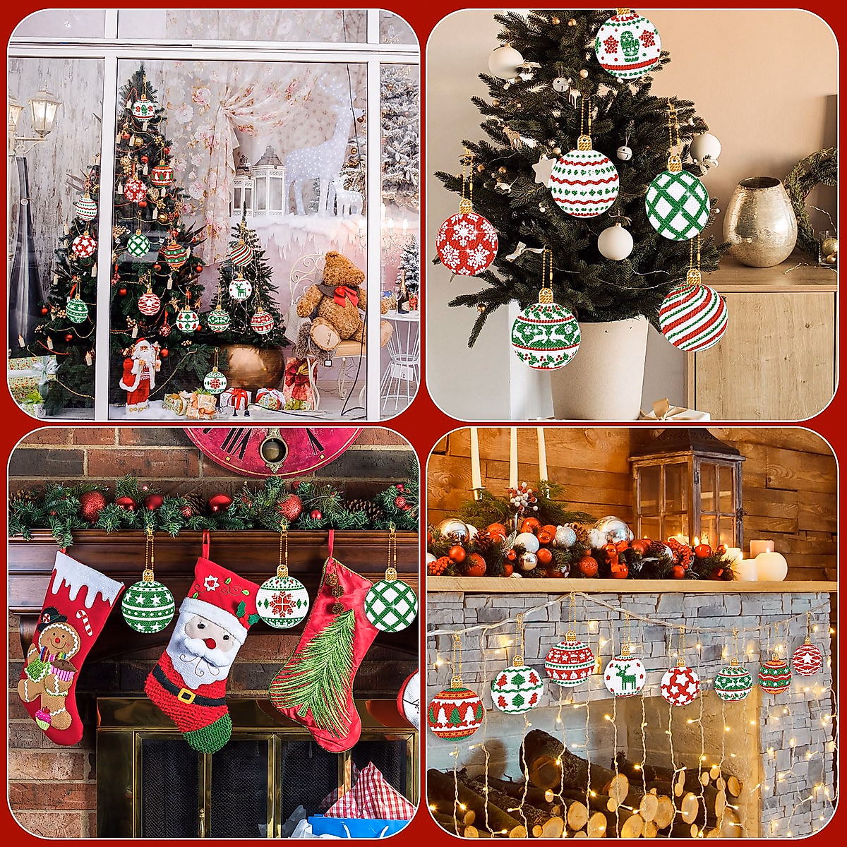 Yuxung 15 Pcs Christmas Diamond DIY Keychain 5D DIY Xmas Diamond Art Kit Hanging Decor Ornament Double Side Diamond Art Christmas Ornament for Art Christmas Craft(Classic)