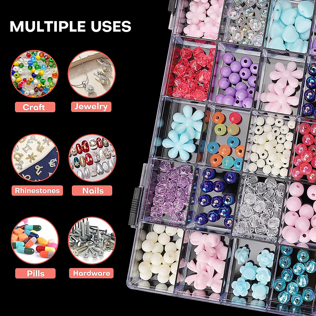 Udefineit 36 Grids Plastic Empty Jewelry Organizer Box, Highly Transparent Storage Container for Rings Earrings Diamond Nail Display Case, Double Buckle Art Craft Bead Storage Box with Fixed Dividers