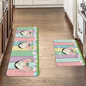ROTORS Easter Kitchen Rugs Set of 2, Decorative Spring Easter Bunny Eggs Kitchen Mats Waterproof, Anti-Fatigue Rugs with Non-Slip Back Pad for Home Kitchen Decor