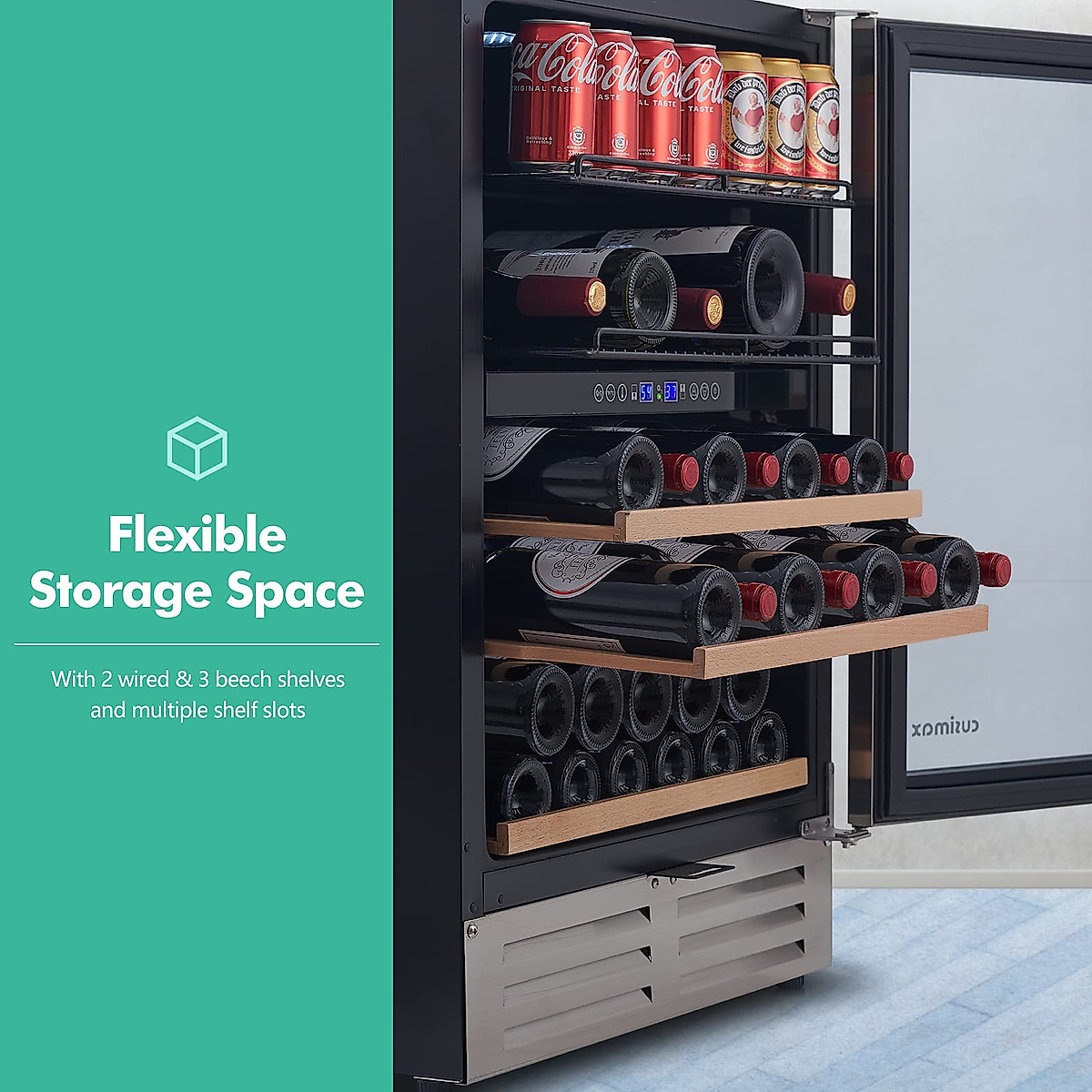 CUSIMAX 24 Inch Wine Cooler, Dual Zone Wine and Beverage Refrigerator, Touch Intelligent Digital 37-64°F Upgrade Wine Cellars, Built in or Freestanding Wine Fridge for Home Office Bar Stainless Steel