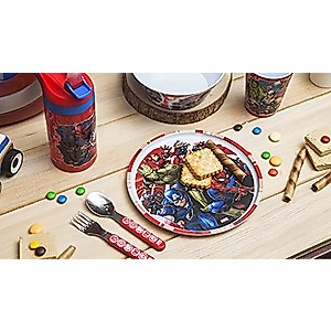 zak! Marvel Universe - 5-Piece Dinnerware Set - Durable Plastic & Stainless Steel - Includes Water Bottle, 8-Inch Plate, 6-Inch Bowl, Fork & Spoon - Suitable for Kids Ages 3+
