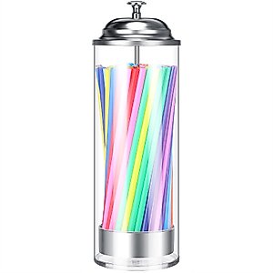 Patelai 201 PCS Plastic Straw Dispenser Drinking Straw Organizer Container with Stainless Steel Lid Transparent Drinking Straw Holder Striped Plastic Straw Plastic Drinking Straw (Fresh Colors)