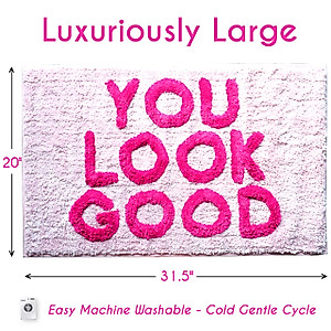 You Look Good Bath Mat Funny Cute Bathroom Rugs for Girls Hello Gorgeous Beautiful Funny Shower Fun Bathroom Decor Non-Slip Washable Kids Women Light Pink Blush Hot Pink