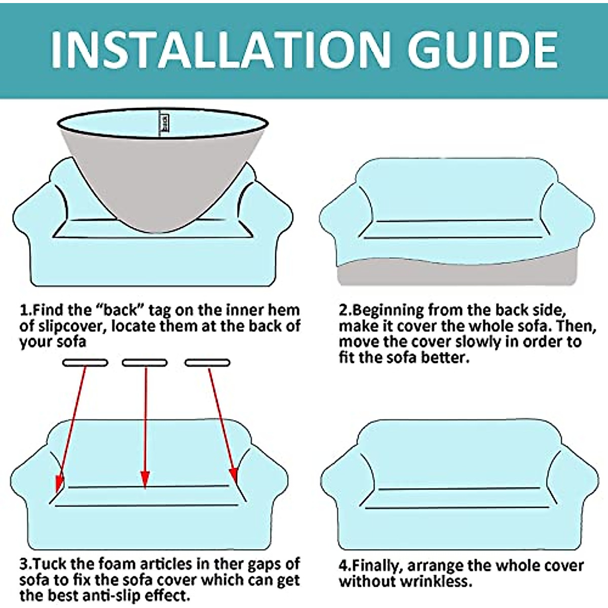 IMYOGI High Stretch Sofa Covers Stretch Sofa Cover L Shape Solid Color Sofa Slipcovers Non Slip Washable Couch Covers Stylish Universal Furniture Protector for Kids -Blue-4 Seater+4 Seater