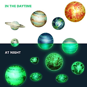 Toyvian Glow in The Dark Stars and Planets,Bright Solar System Wall Stickers,15 Glowing Ceiling Decals for Bedroom,Sun Earth and so on,Shining Space Decoration for Kids Girls and Boys,140PCS