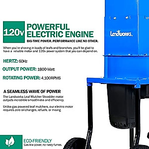 Landworks Leaf Mulcher Shredder Electric Green and Waste Management Heavy Duty 120V AC 11" Inch Cutting Blade .5" Inch Cutting Capacity for Leaves, Grass, & Clippings